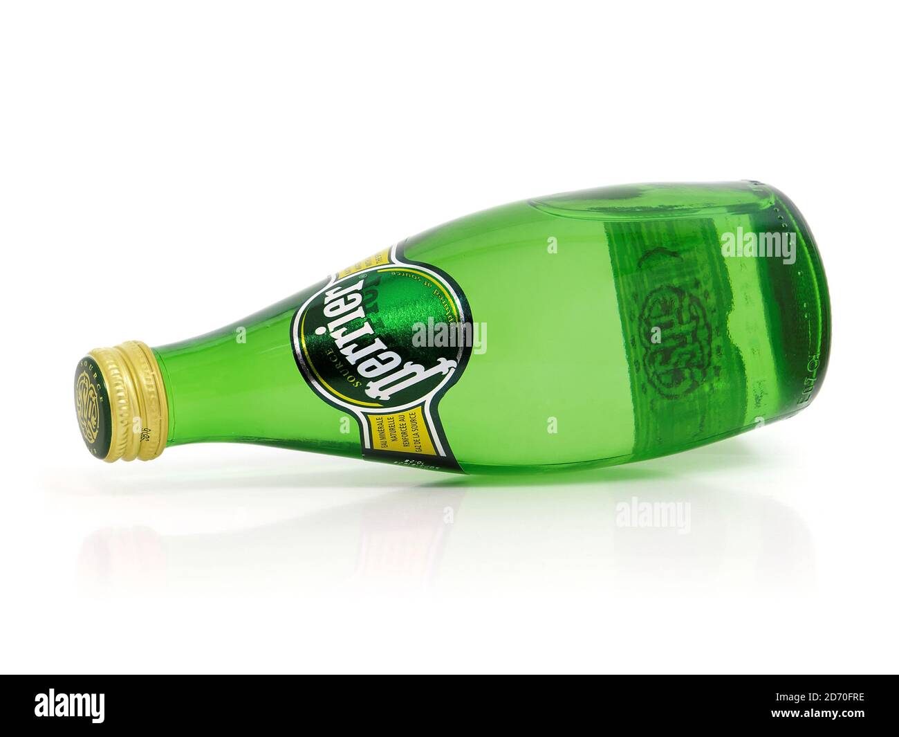 BUCHAREST, ROMANIA - AUGUST 13, 2015. Bottle of Perrier Sparkling ...