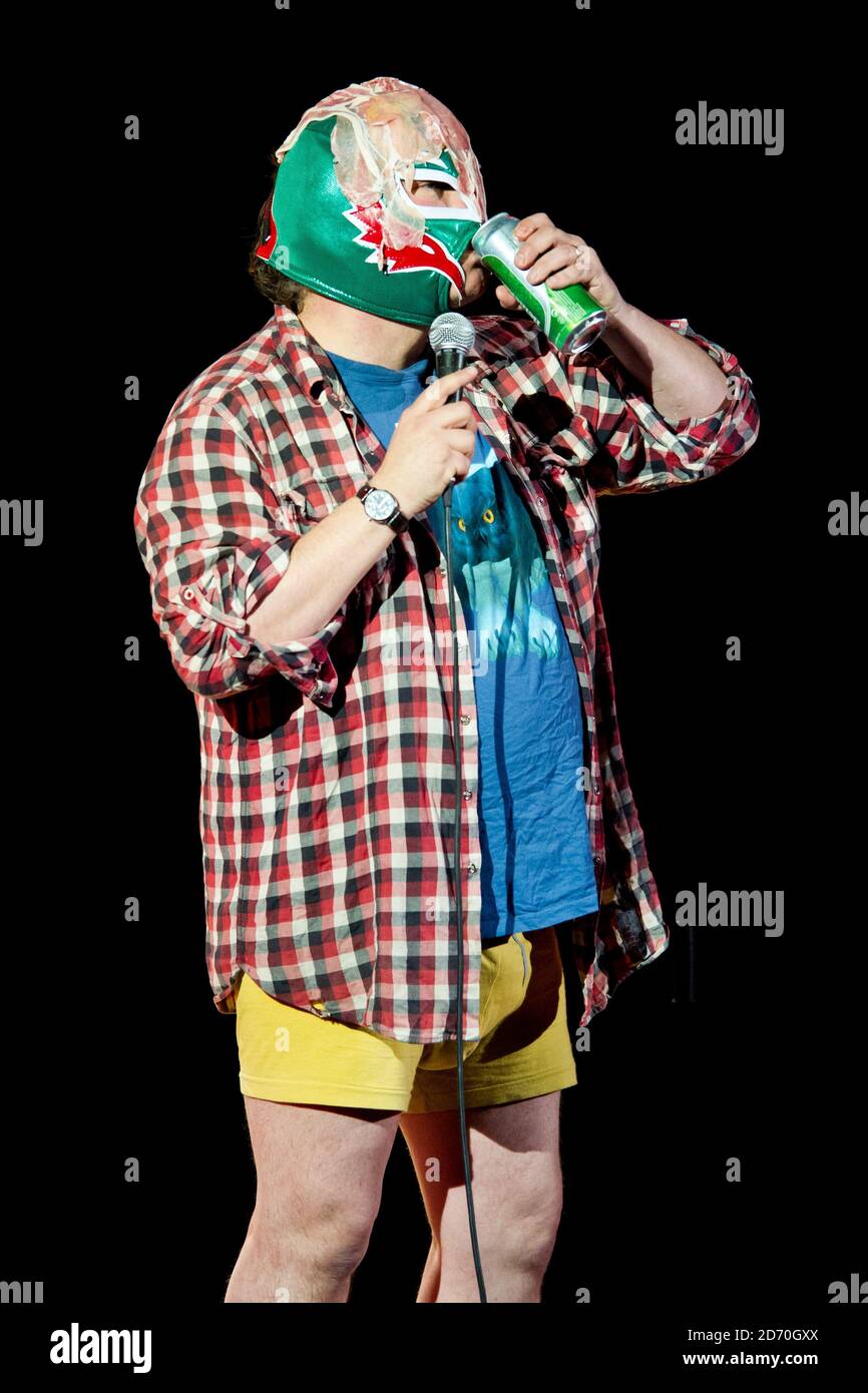 'Bacon Face' pictured on stage at the War Child Comedy Night, in aid of ...