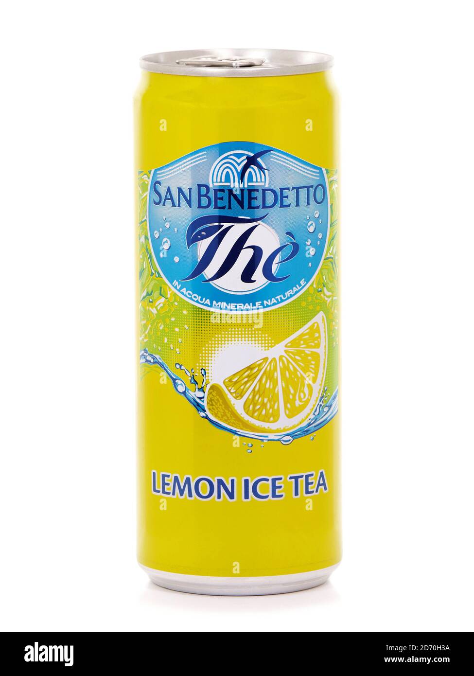 BUCHAREST, ROMANIA - JULY 25, 2015. Can of San Benedetto Lemon Ice Tea ...
