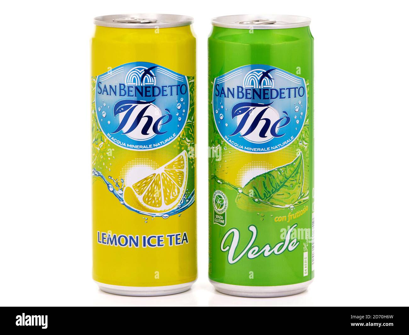BUCHAREST, ROMANIA JULY 25, 2015. Cans of San Benedetto Ice Tea, Green ...