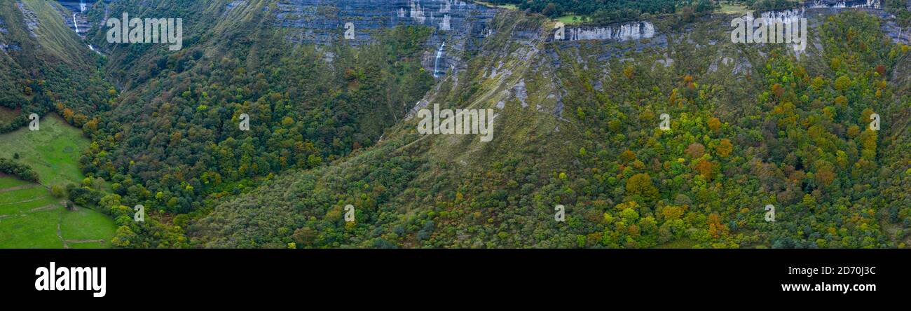 Autumn landscape at the San Miguel waterfall in the Angulo Valley of ...