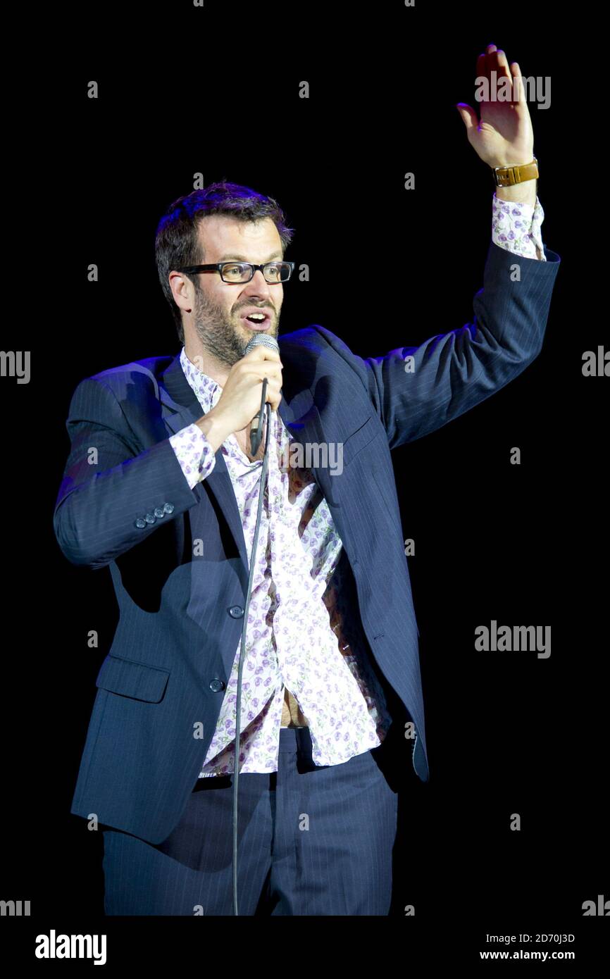Marcus Brigstocke performing at the War on Want Comedy Gig, at the O2 ...