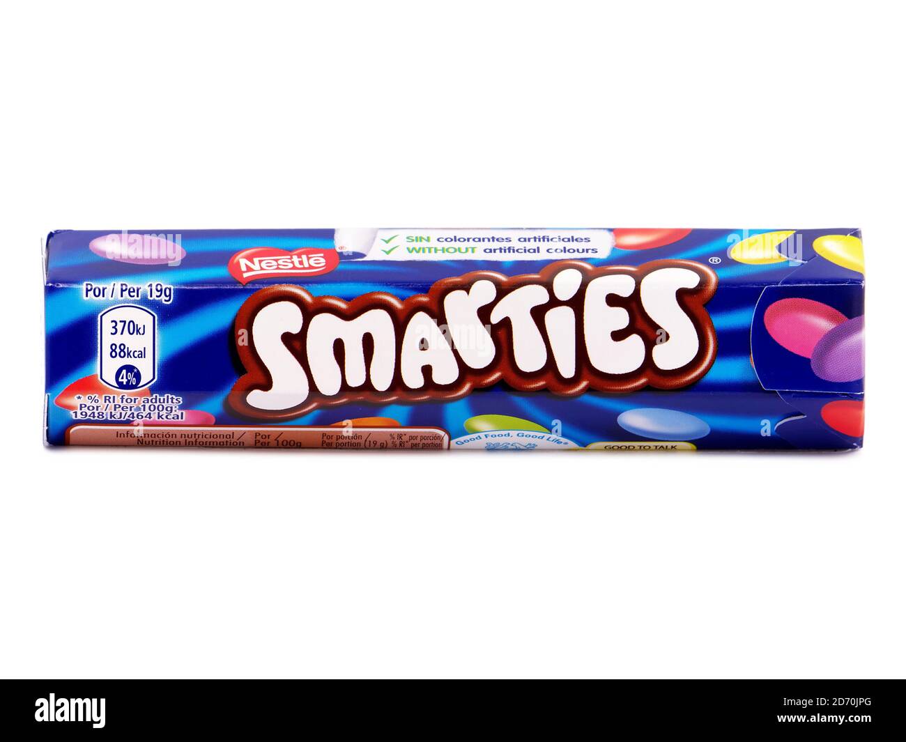 BUCHAREST, ROMANIA - AUGUST 7, 2015. Smarties sugar-coated chocolate ...