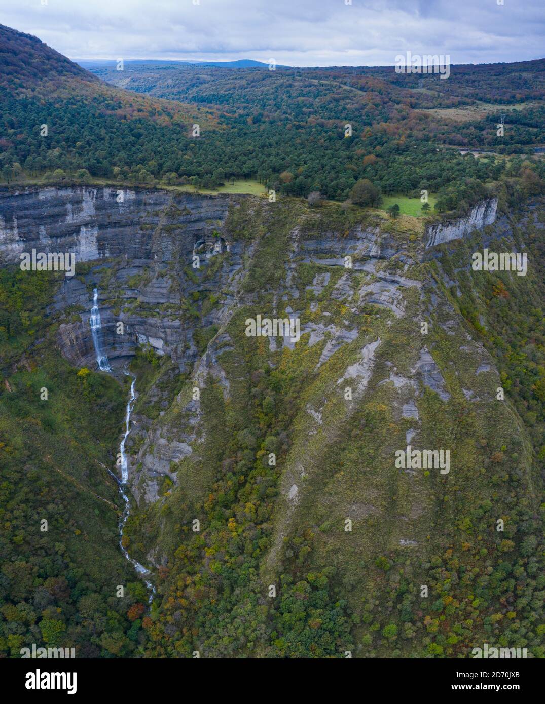Autumn landscape at the San Miguel waterfall in the Angulo Valley of ...