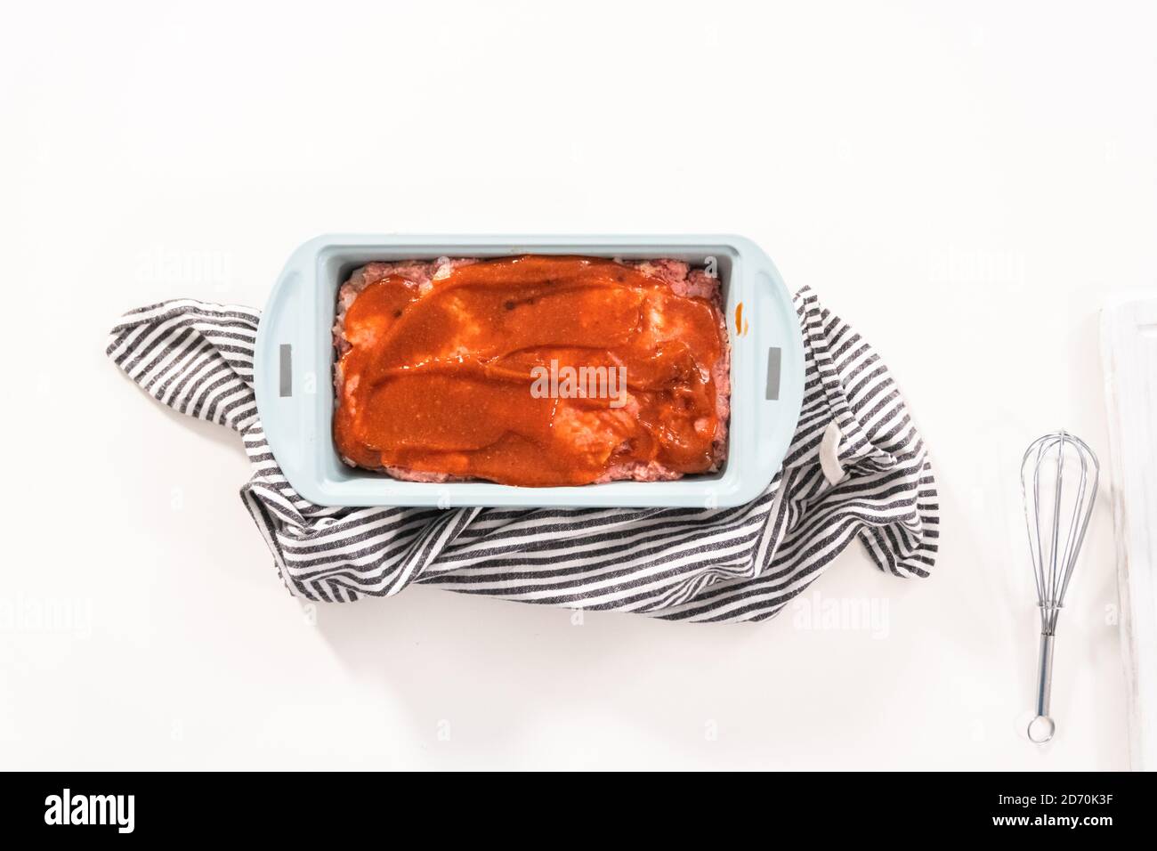 Flat lay. Preparing a classic beef meatloaf recipe Stock Photo - Alamy