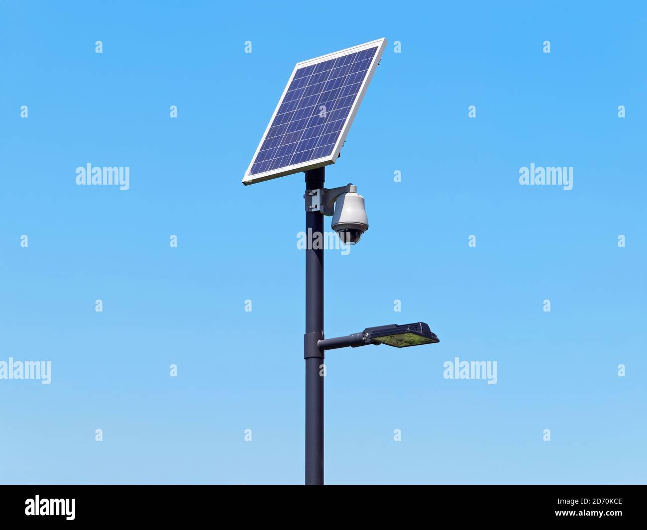 Street lighting pole with photovoltaic panel and surveillance camera ...