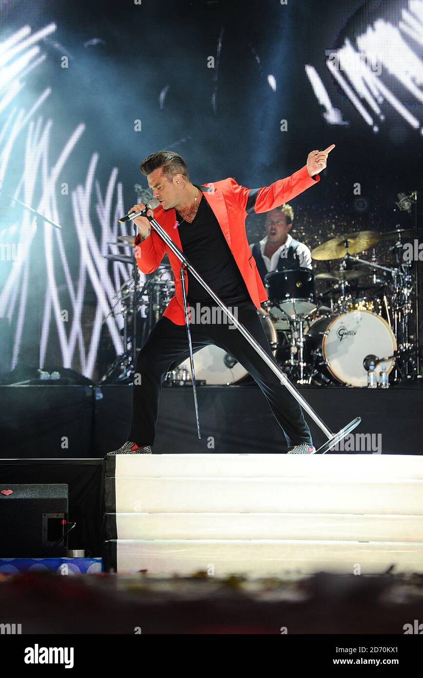 Robbie Williams performs during Capital FM's Summertime Ball at Wembley ...