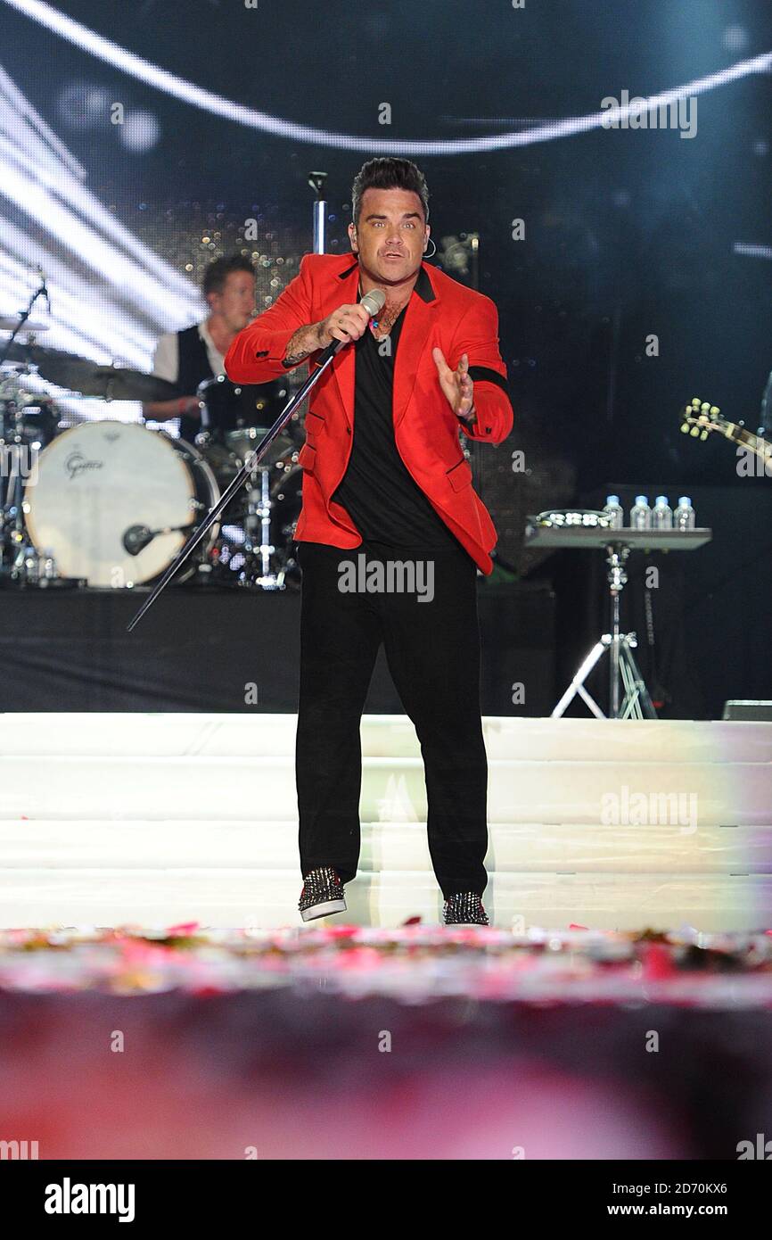 Robbie Williams performs during Capital FM's Summertime Ball at Wembley ...