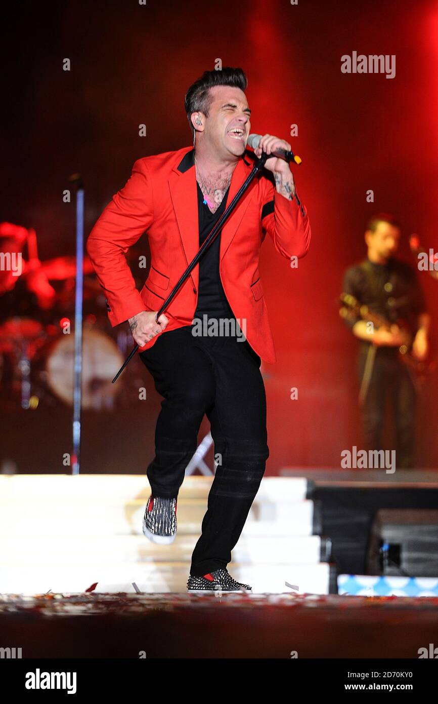 Robbie Williams during Capital FM's Summertime Ball at Wembley Stadium ...