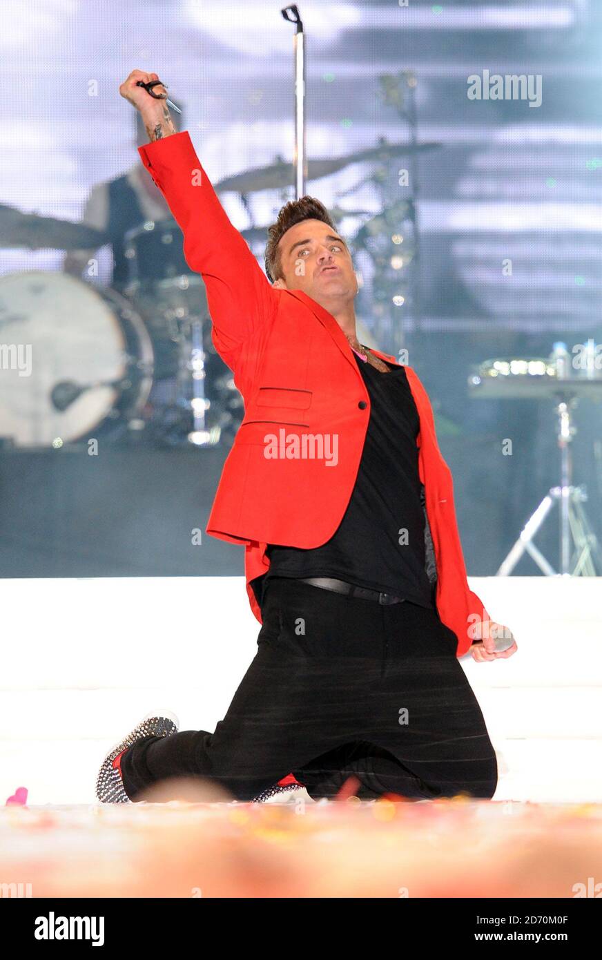 Robbie Williams performs during Capital FM's Summertime Ball at Wembley ...