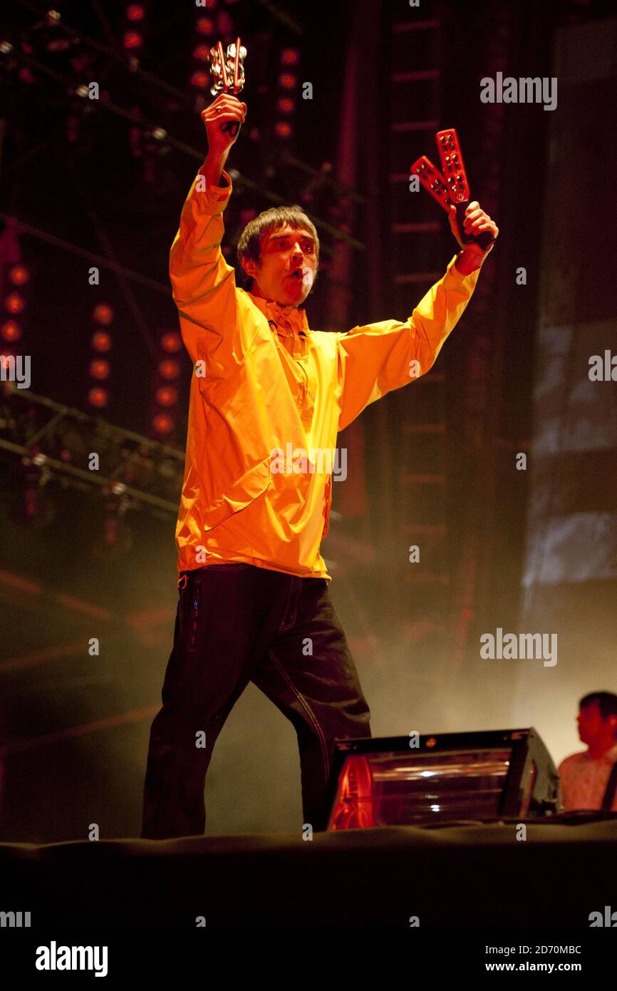 Ian Brown of The Stone Roses performing at the Isle of Wight Festival ...