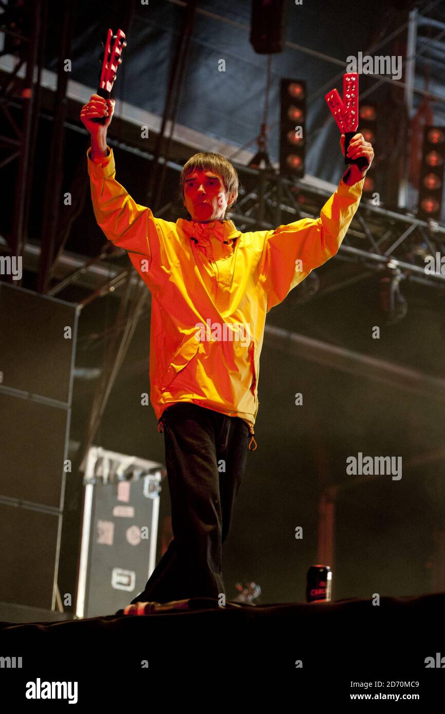 Ian Brown of The Stone Roses performing at the Isle of Wight Festival ...