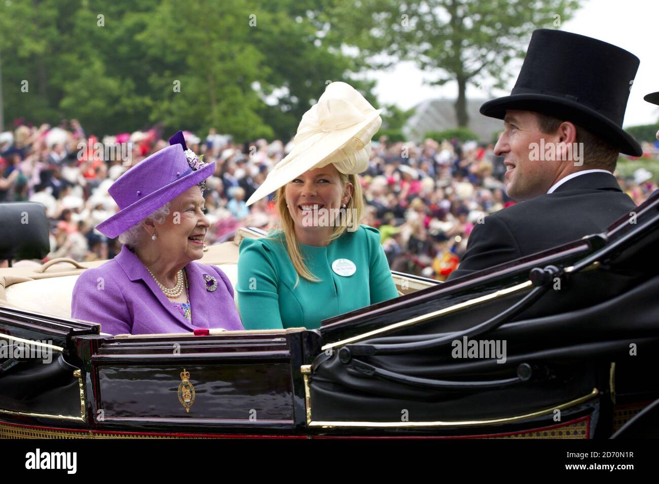 Queen Elizabeth II, Peter and Autumn Phillips arrive at Ladies day at ...