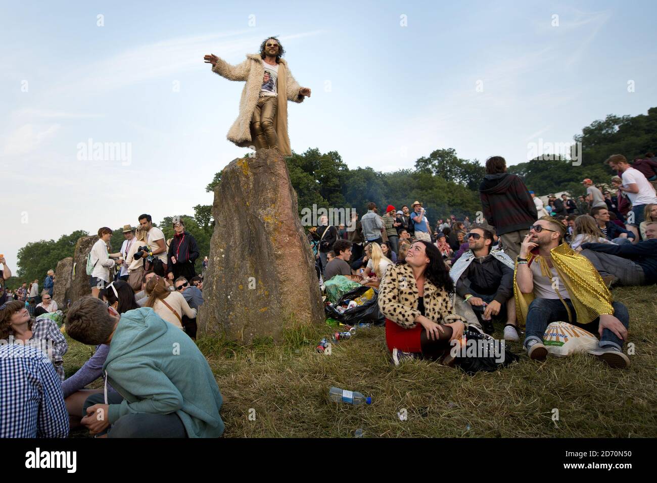 Atmosphere at the Stone Circle area of the Glastonbury Festival, at ...