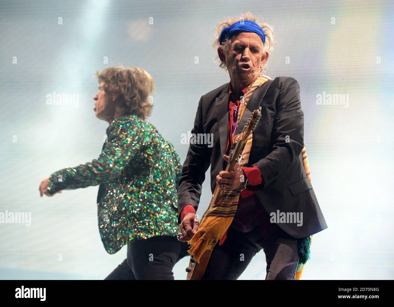 Mick Jagger and Keith Richards of the Rolling Stones performing at the ...