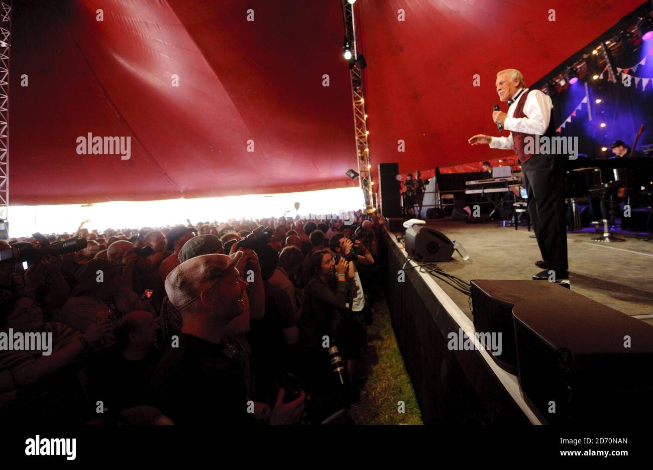 Sir Bruce Forsyth on the Avalon stage at the Glastonbury Festival, at ...