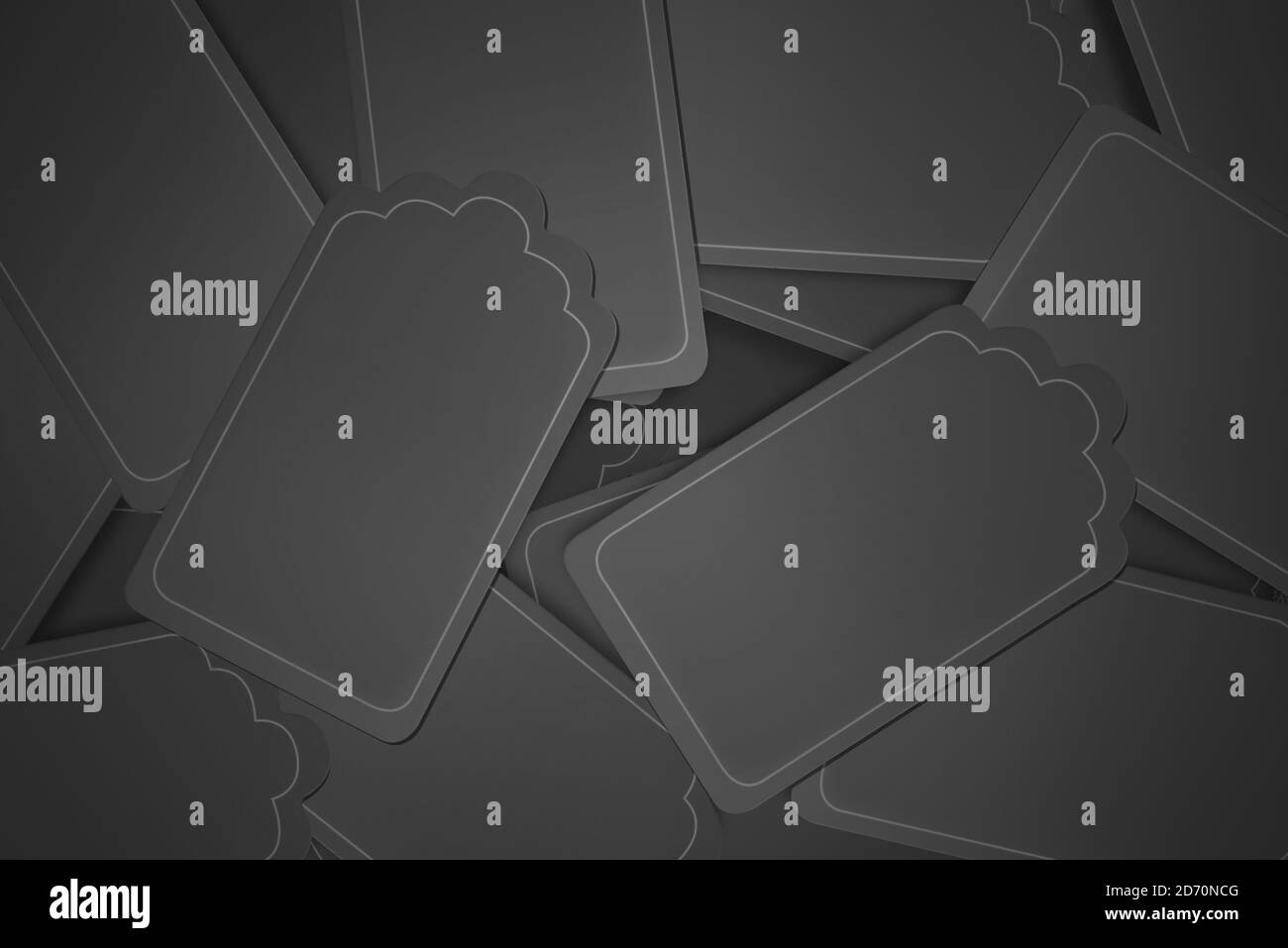 Stack of black label tag with black background Stock Photo - Alamy