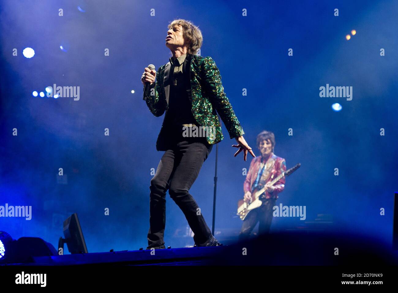 Mick Jagger of the Rolling Stones performing on the Pyramid stage at ...
