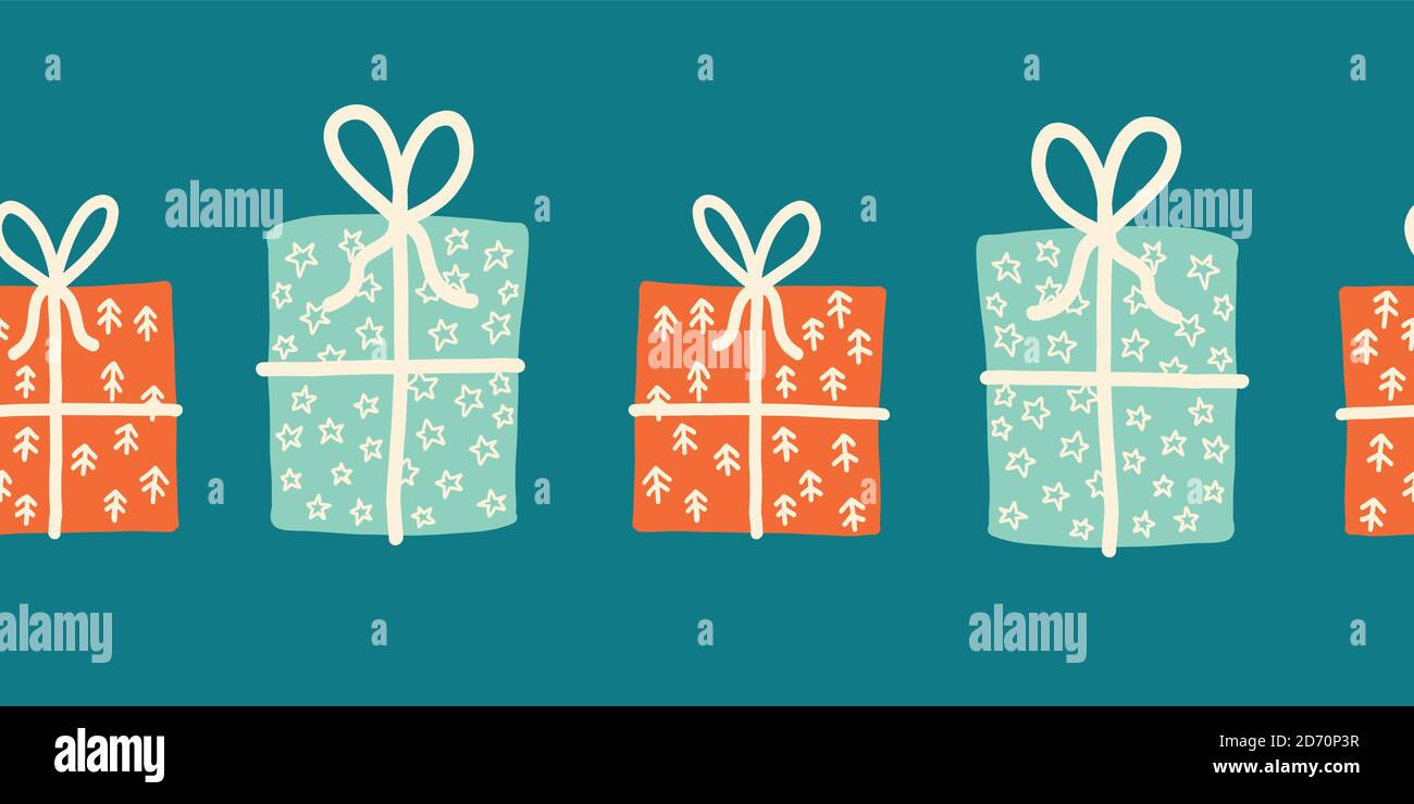 Christmas presents seamless vector border horizontal. Repeating pattern ...