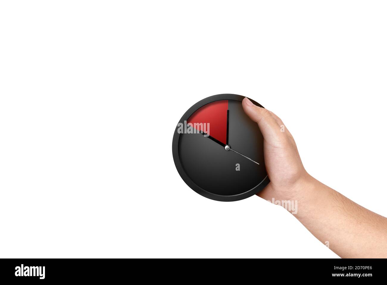 Hand holding black clock isolated over white background Stock Photo - Alamy