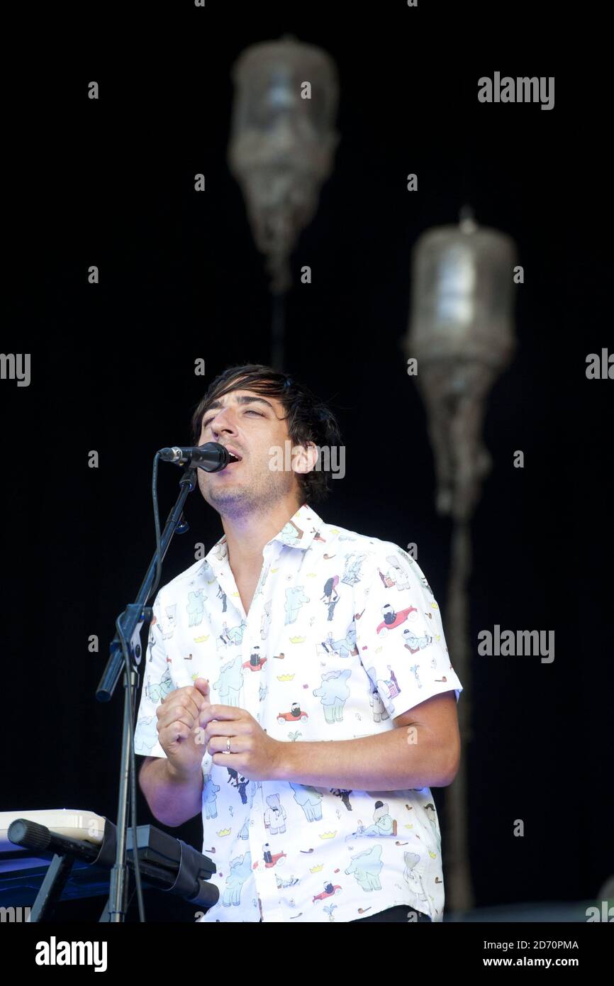 Edward Droste of Grizzly Bear performing on the third day of the ...