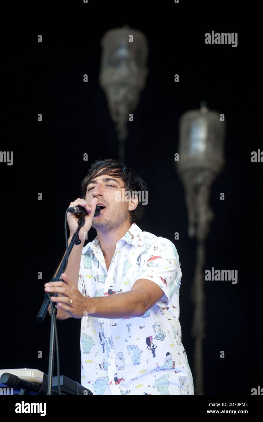 Edward Droste of Grizzly Bear performing on the third day of the ...
