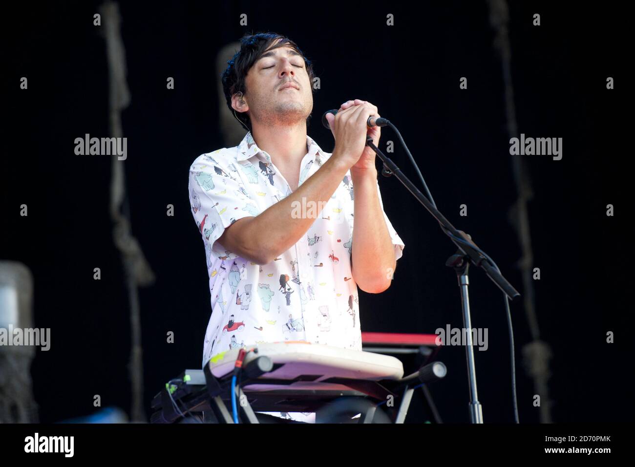 Edward Droste of Grizzly Bear performing on the third day of the ...
