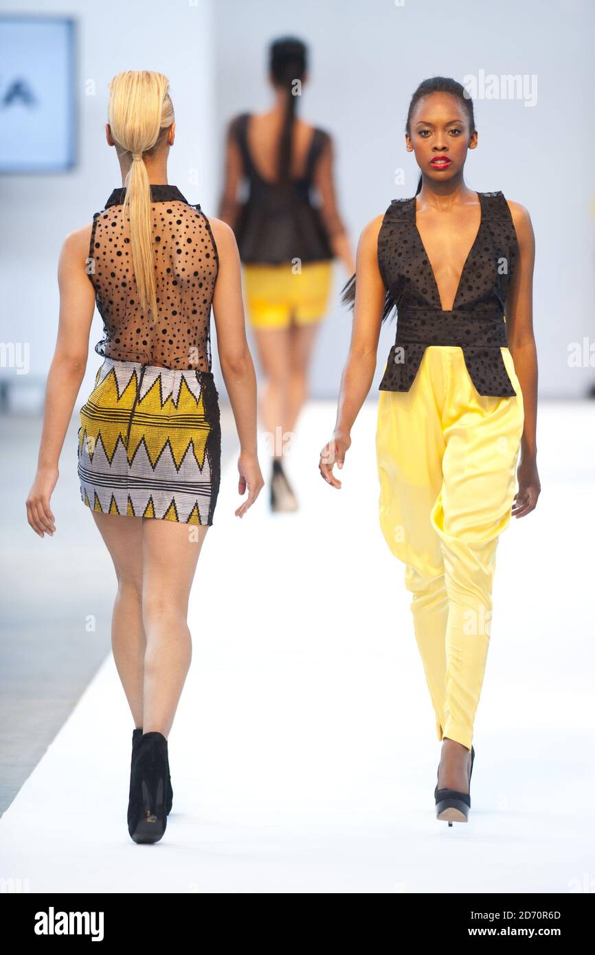 A model wears a design by Moofa at African Fashion Week London, a 3-day ...