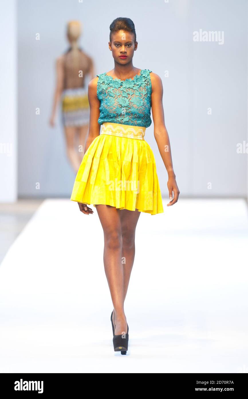 A model wears a design by Moofa at African Fashion Week London, a 3-day ...
