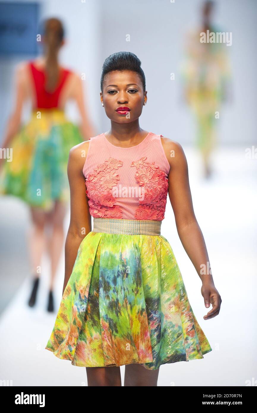 A model wears a design by Moofa at African Fashion Week London, a 3-day ...