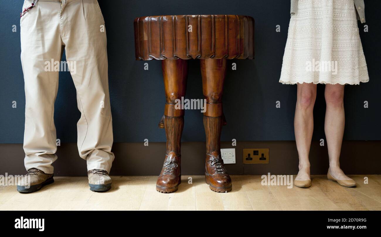 A table in the form of a pair of legs on display at the view of the Out ...