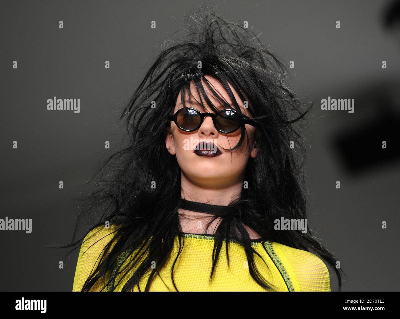 A model on the catwalk at the Mark Fast fashion show, held at the BFC ...