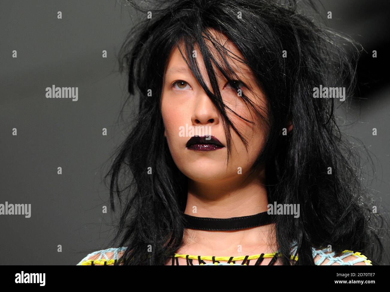 A model on the catwalk at the Mark Fast fashion show, held at the BFC ...