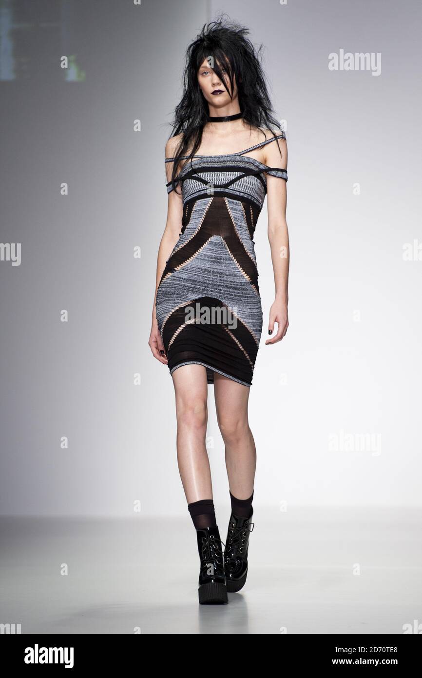 A model on the catwalk at the Mark Fast fashion show, held at the BFC ...