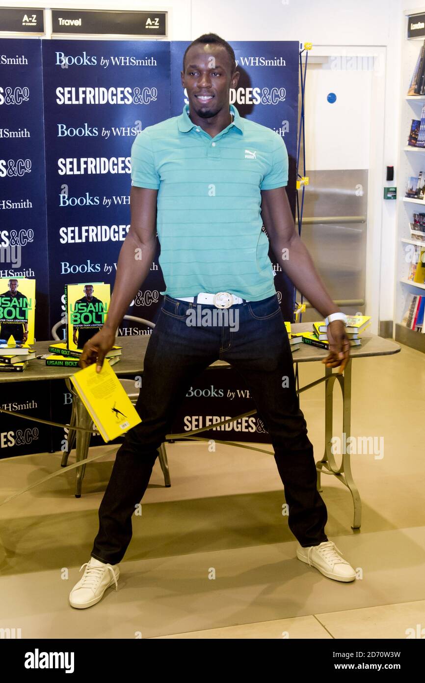 Usain Bolt pictured at Selfridge's in London, as he signs copies of his ...