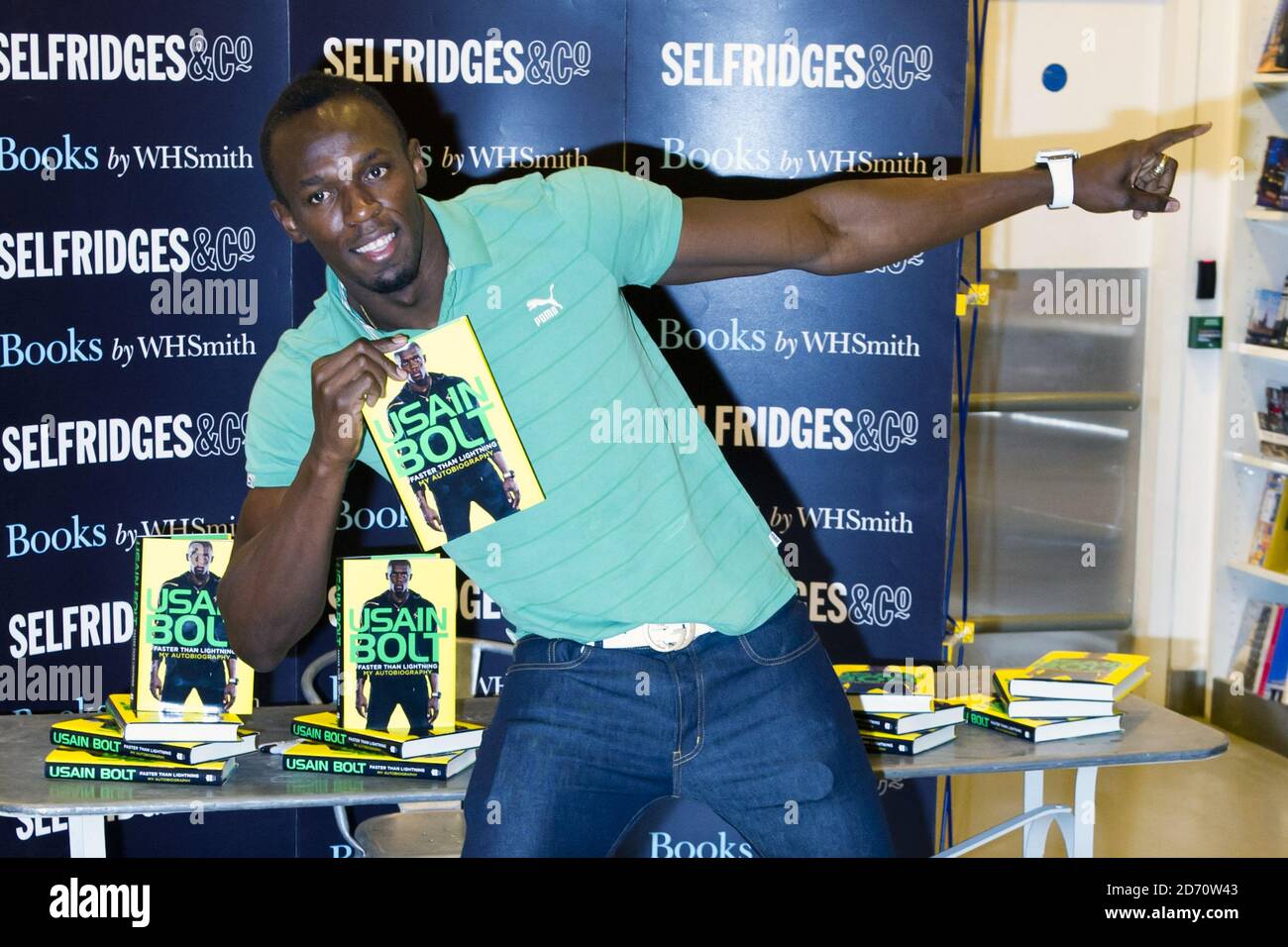 Usain Bolt pictured at Selfridge's in London, as he signs copies of his ...