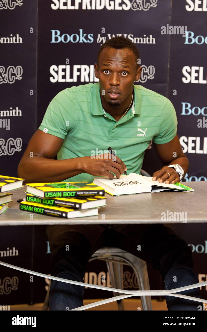 Usain Bolt pictured at Selfridge's in London, as he signs copies of his ...