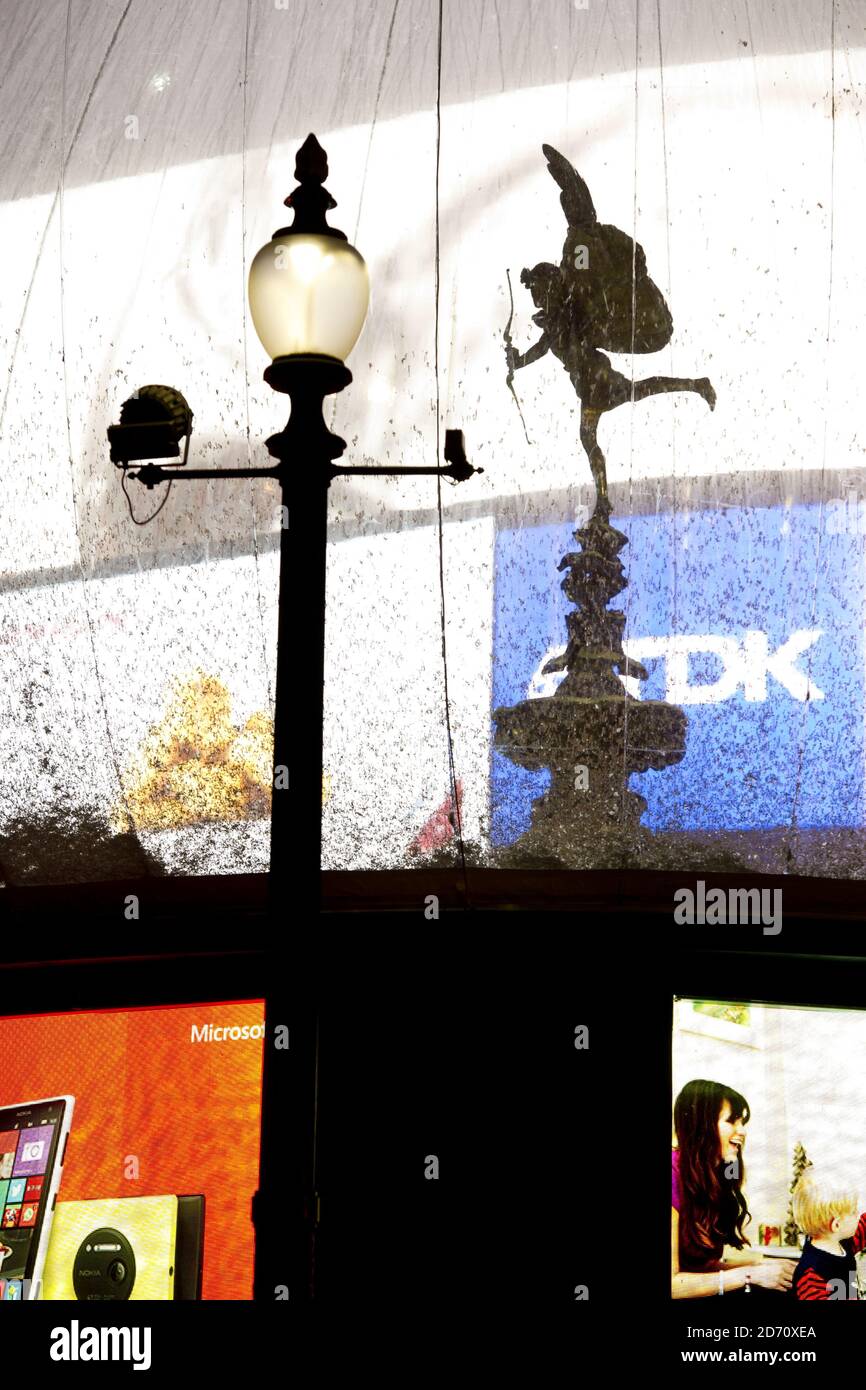 General view of a giant Snow Globe around Eros, in Piccadilly Circus ...