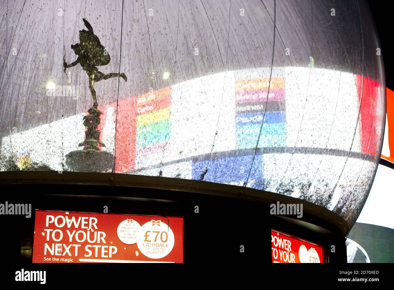 General view of a giant Snow Globe around Eros, in Piccadilly Circus ...