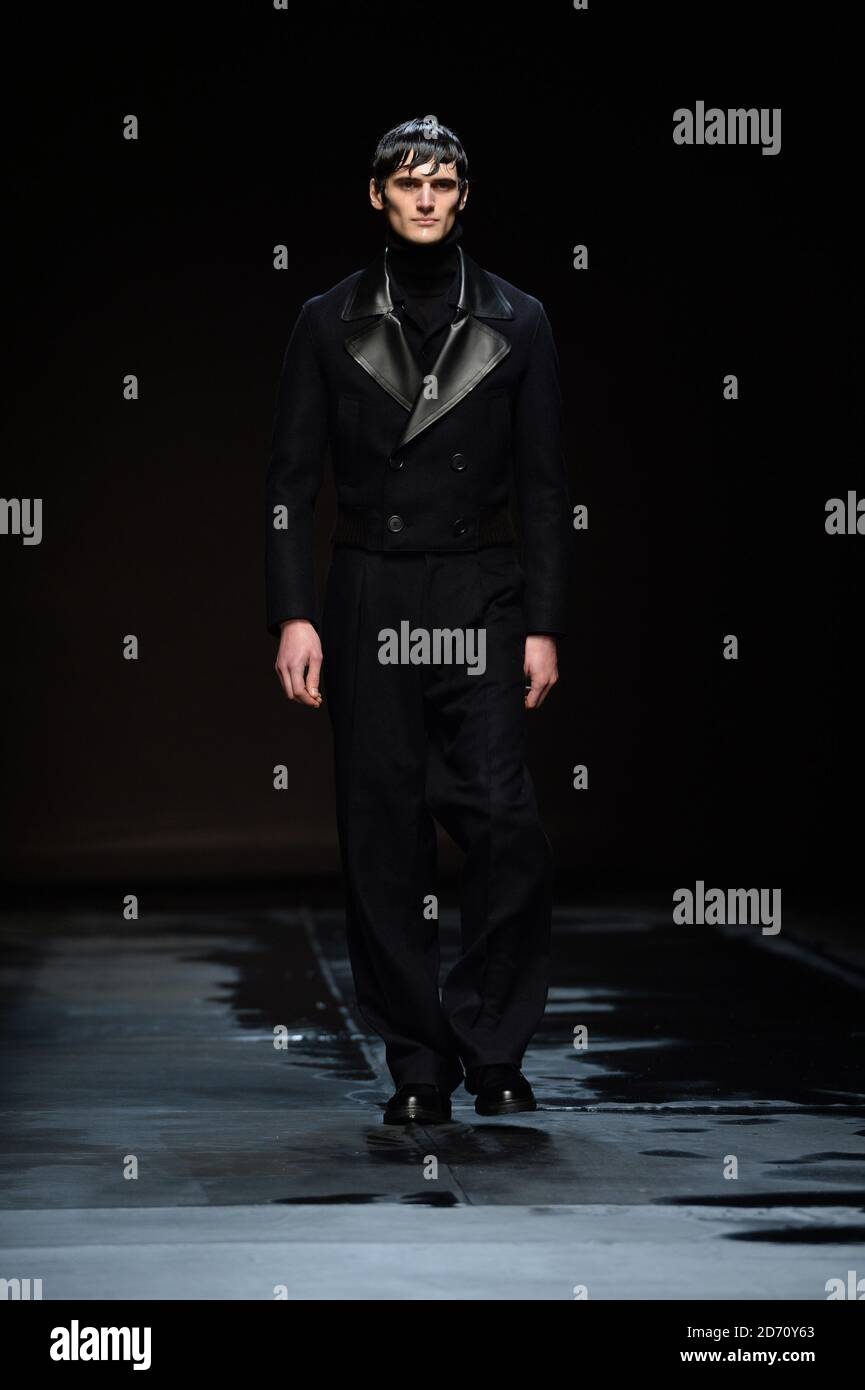 A model on the catwalk at the Top Man Design fashion show, held at the ...
