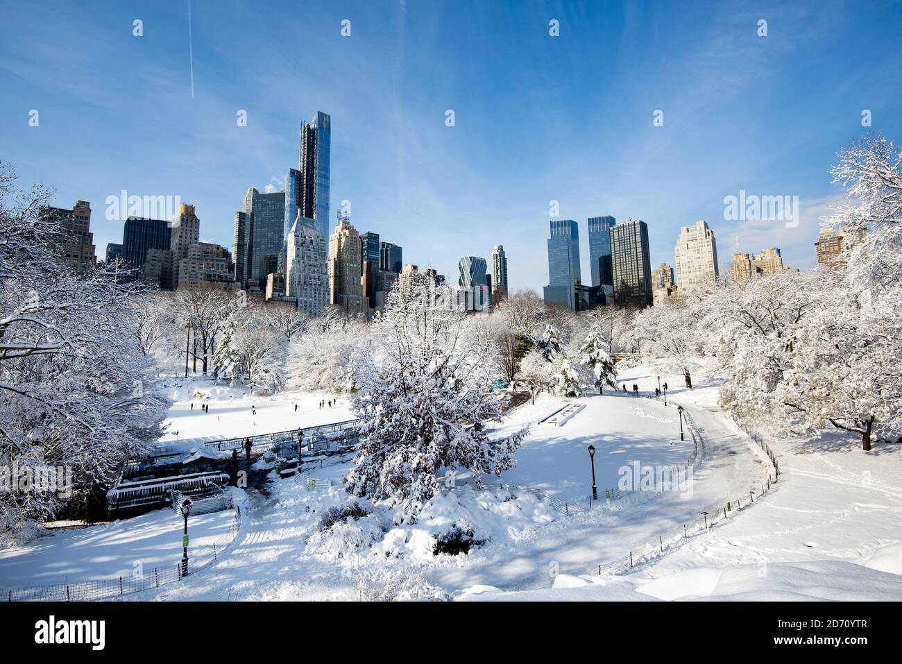 A view of the Manhattan skyline from Central Park in New York, during ...