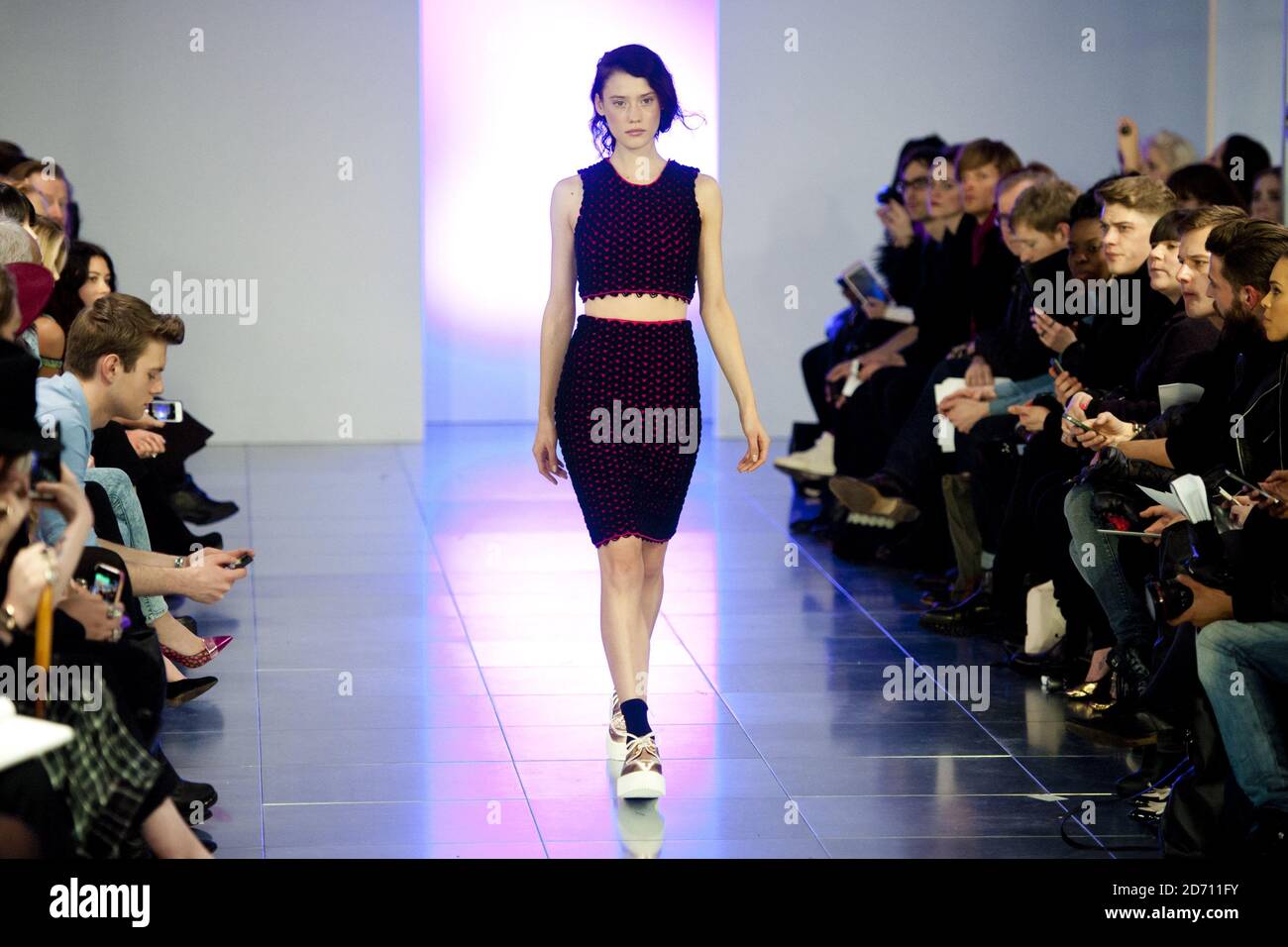 A model on the catwalk at the Mark Fast fashion show, held at Aldwych ...