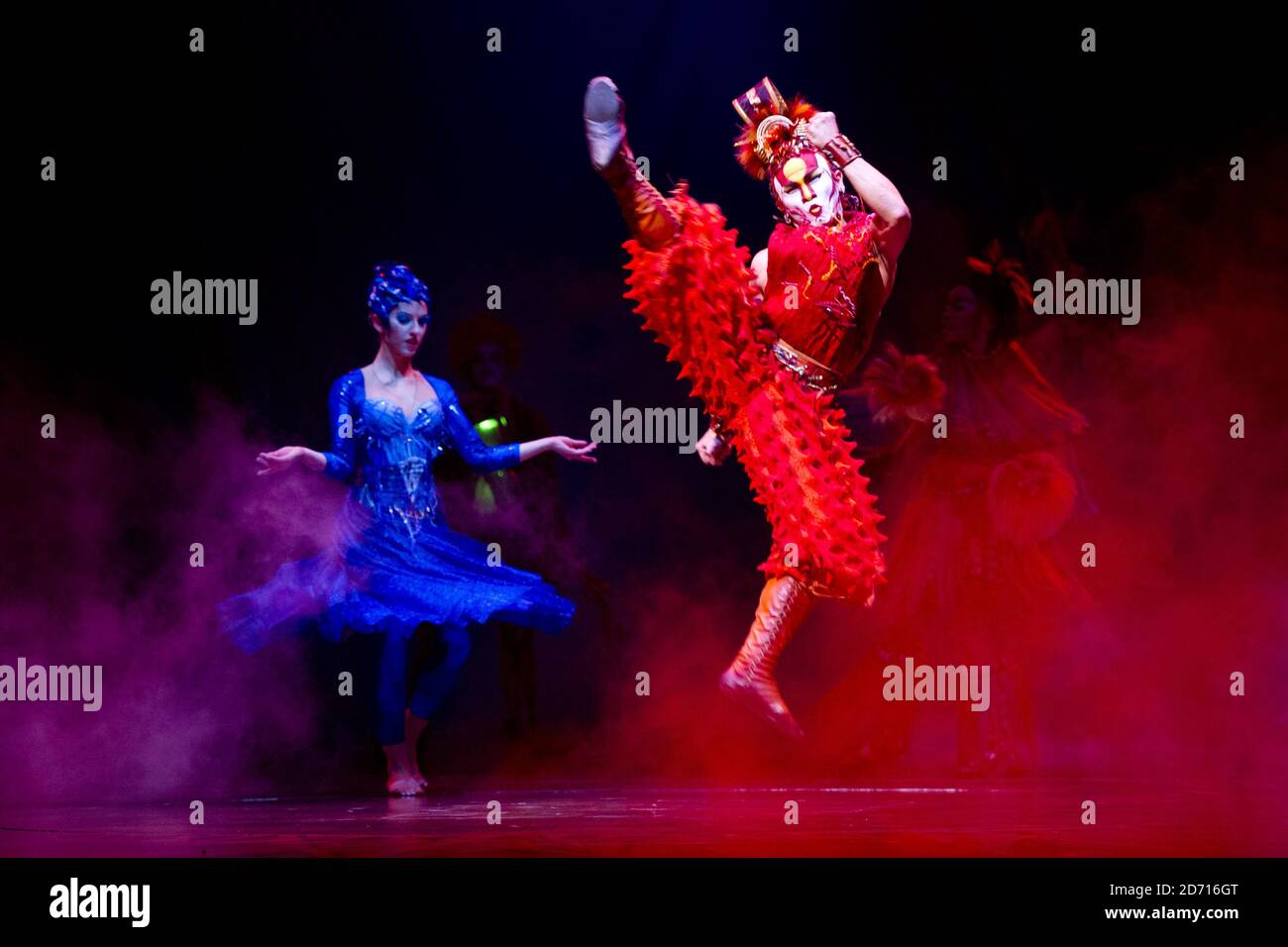 Performers from Cirque du Soleil on stage in Dralion, at the O2 Arena ...