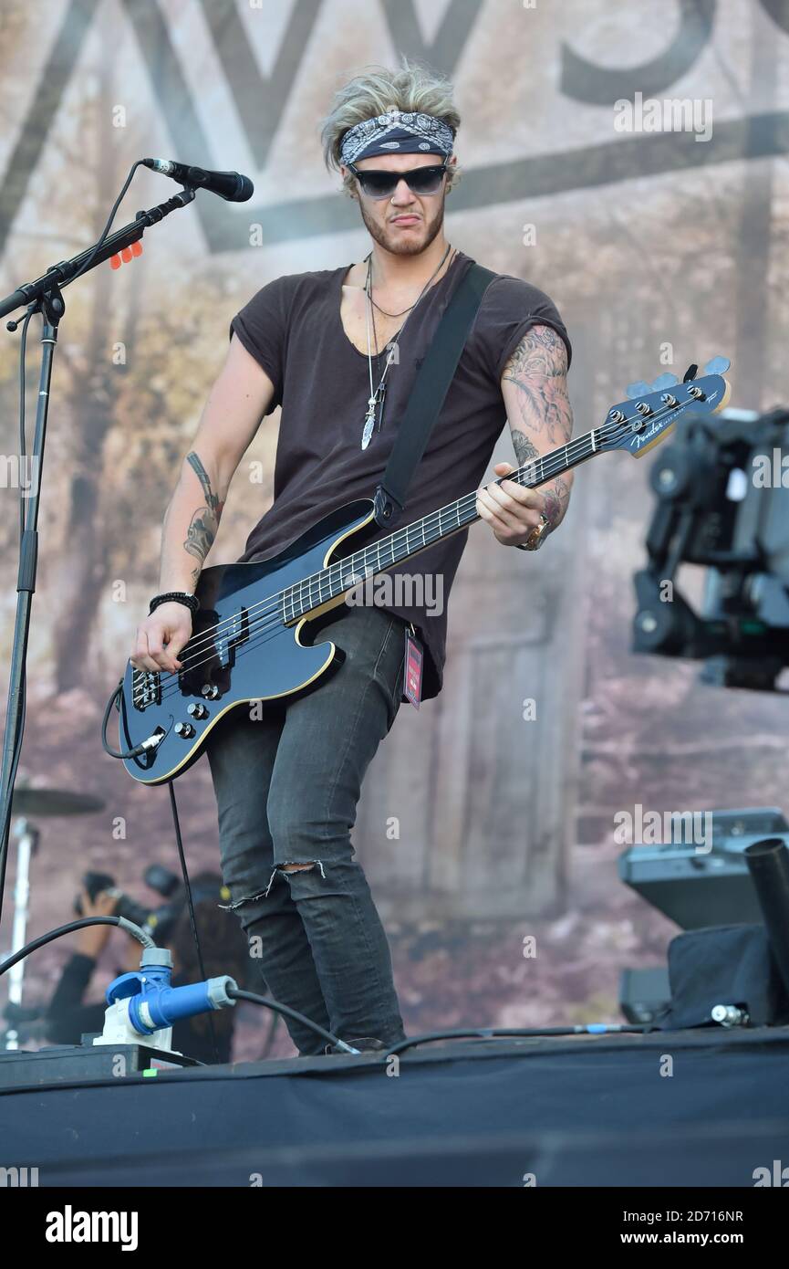 Ryan Fletcher of Lawson performing at the Isle of Wight Festival, at ...