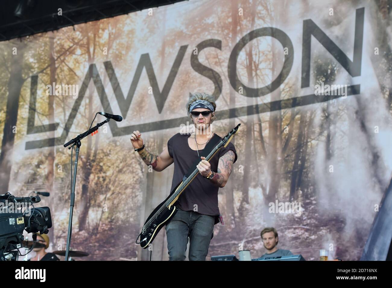 Ryan Fletcher of Lawson performing at the Isle of Wight Festival, at ...