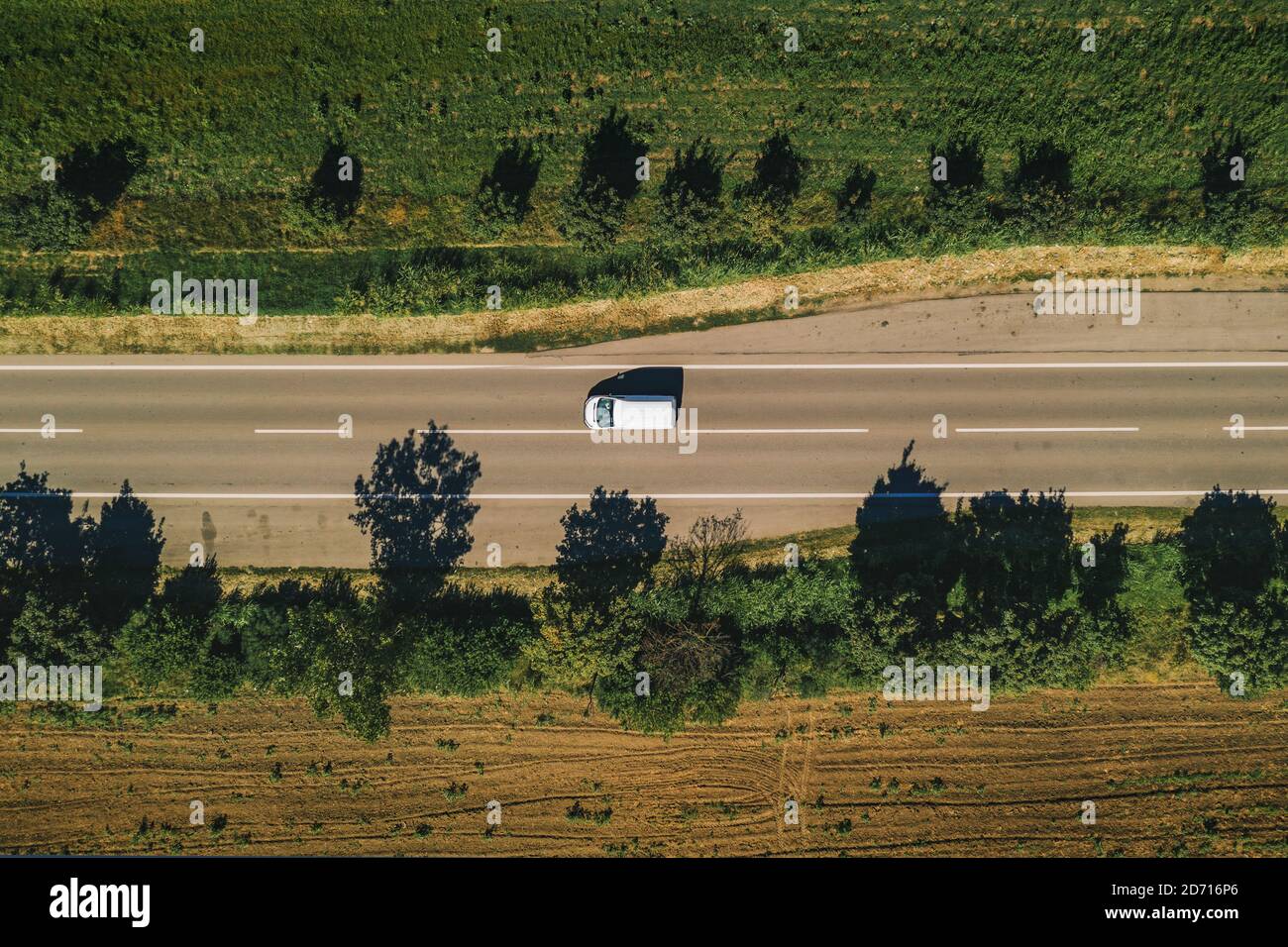 Pickup truck on the road, aerial view from drone pov Stock Photo - Alamy