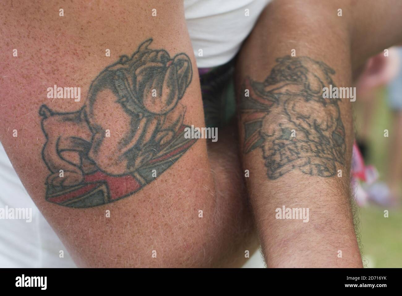 England tattoos on display at the Isle of Wight Festival, at Newport on ...
