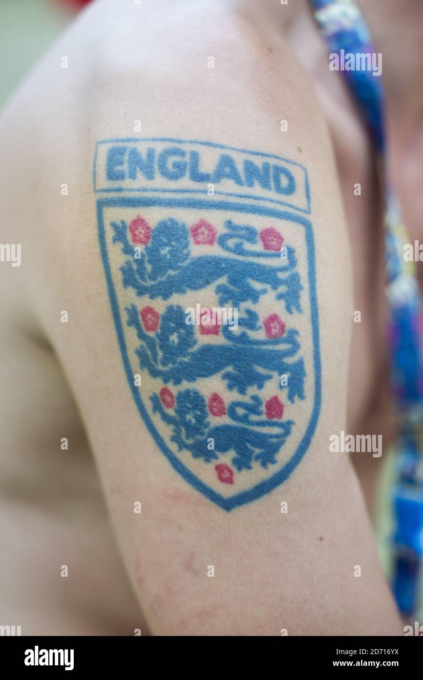 England tattoos on display at the Isle of Wight Festival, at Newport on ...