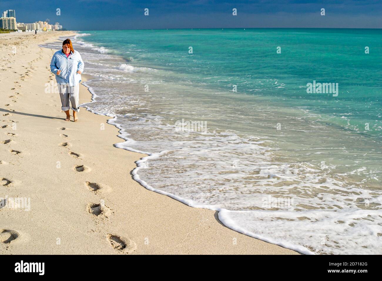 Miami Beach Florida,Atlantic Ocean shoreline seashore,Hispanic woman ...