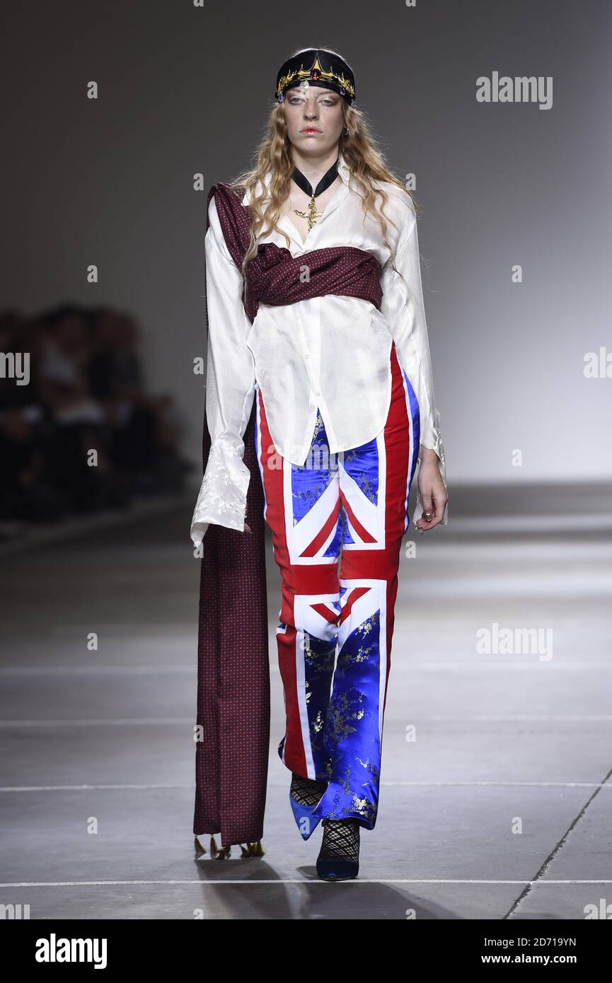 A model wears a design by Ed Marler during the Fashion East show, held ...